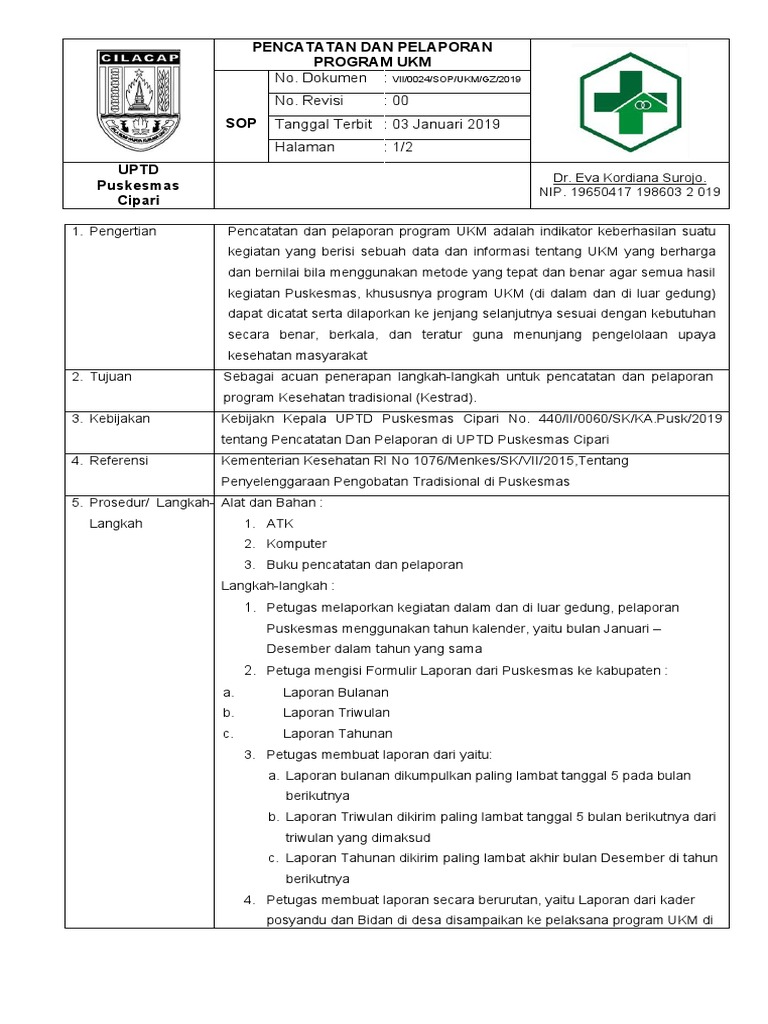 Sop Pencatatan Dan Pelaporan Kestrad 2022 2.7.1.5 | PDF