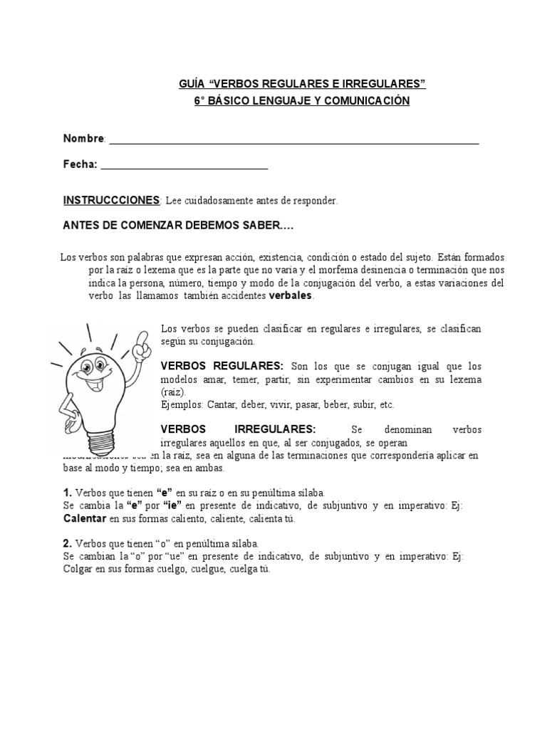 Conjugación de Verbos Regulares e Irregulares | PDF | Verbo ...