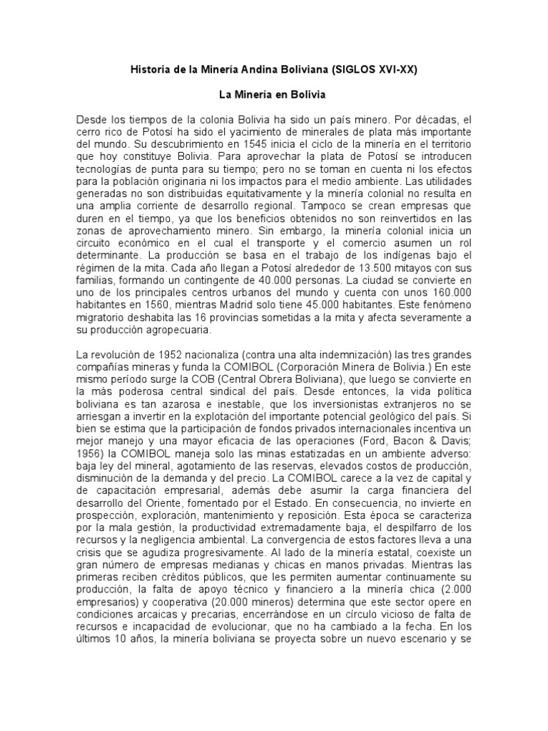 Historia de La Minería Andina Boliviana | PDF | Bolivia | Minería