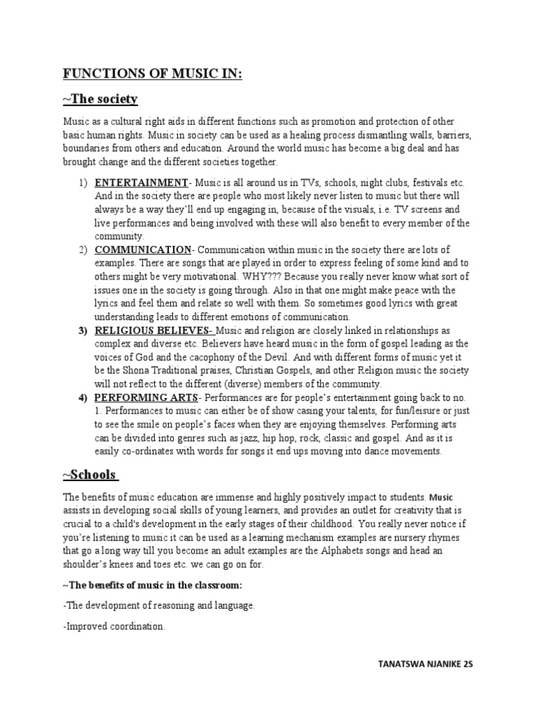 Functions of Music in | PDF | Communication | Creativity