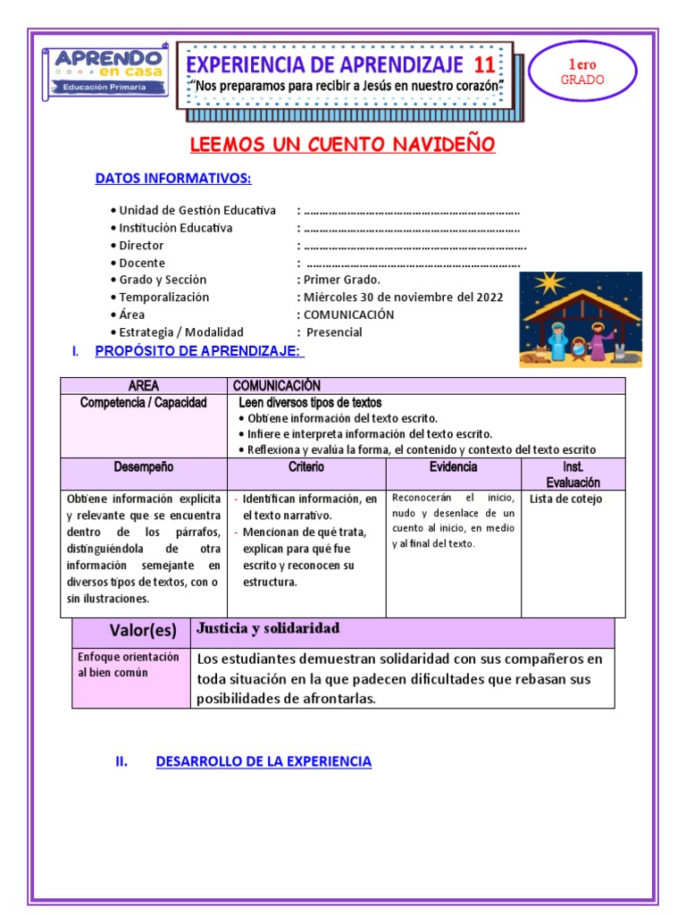 Lectura de Cuento Navideño para Primer Grado | PDF | Crecimiento ...