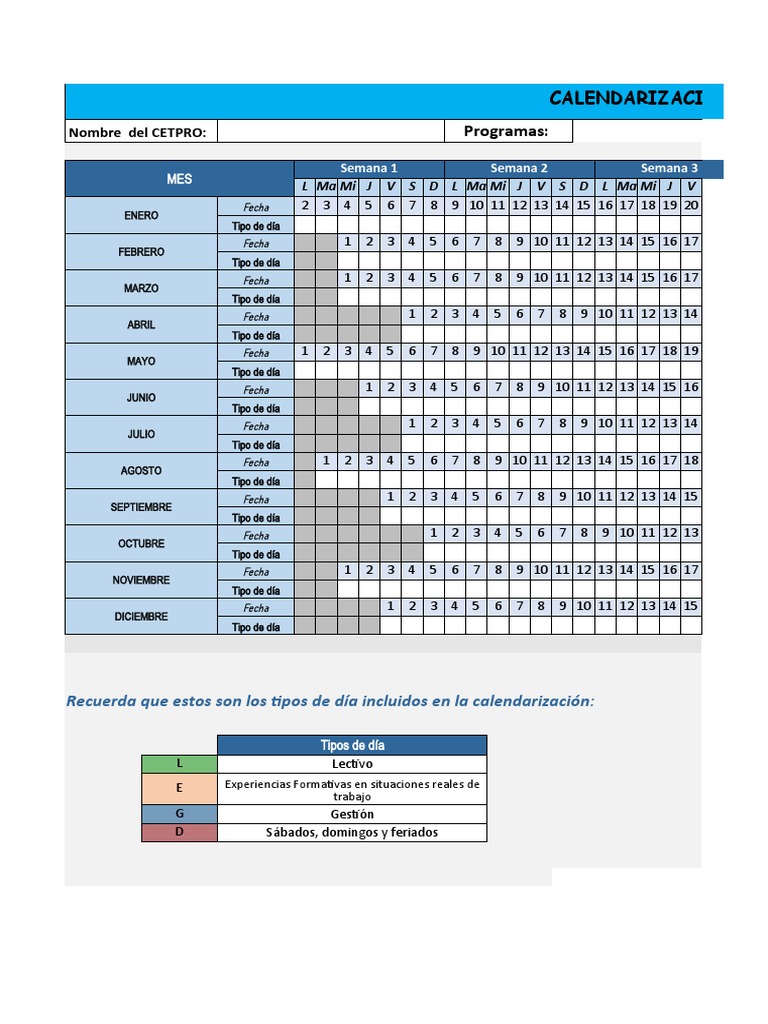 Formato CALENDARIZACIÓN 2023 CETPRO | PDF