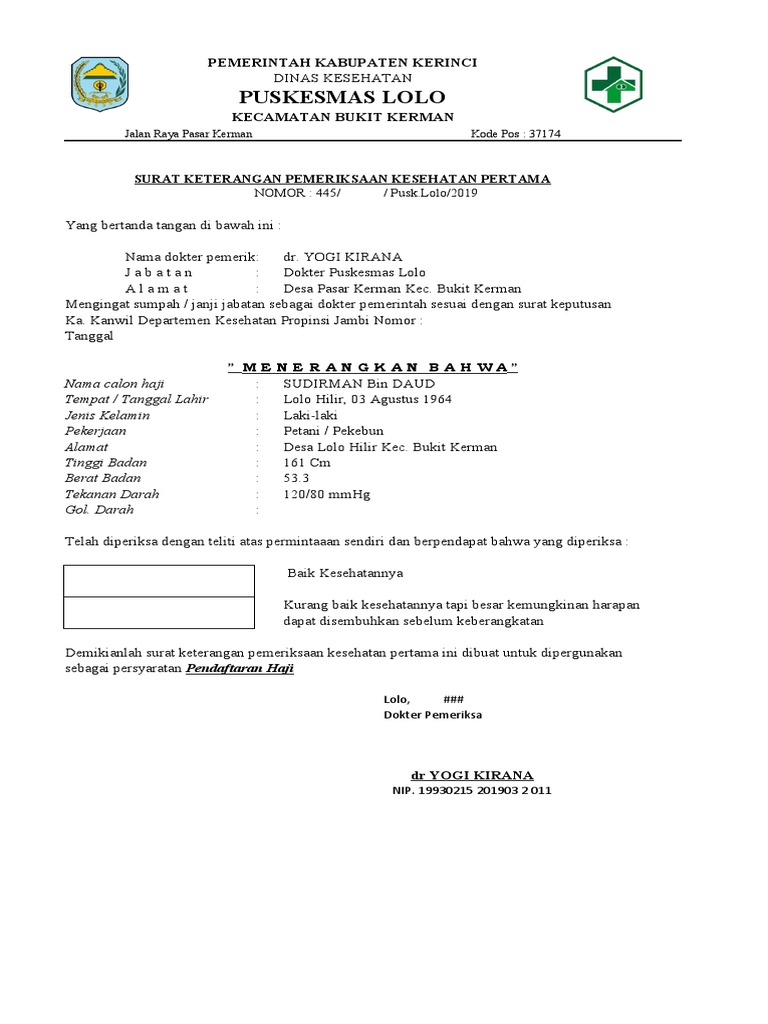 Surat KIR Haji Puskesmas | PDF