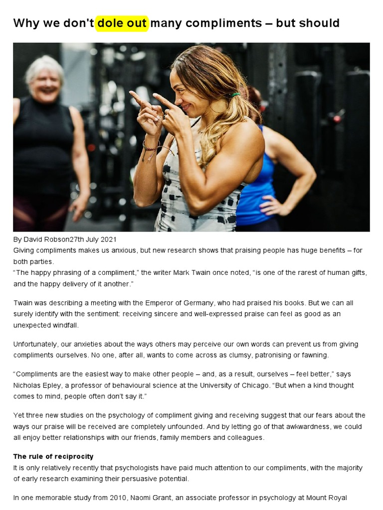 BBC Worklife-Why We Don't Dole Out Compliments | PDF