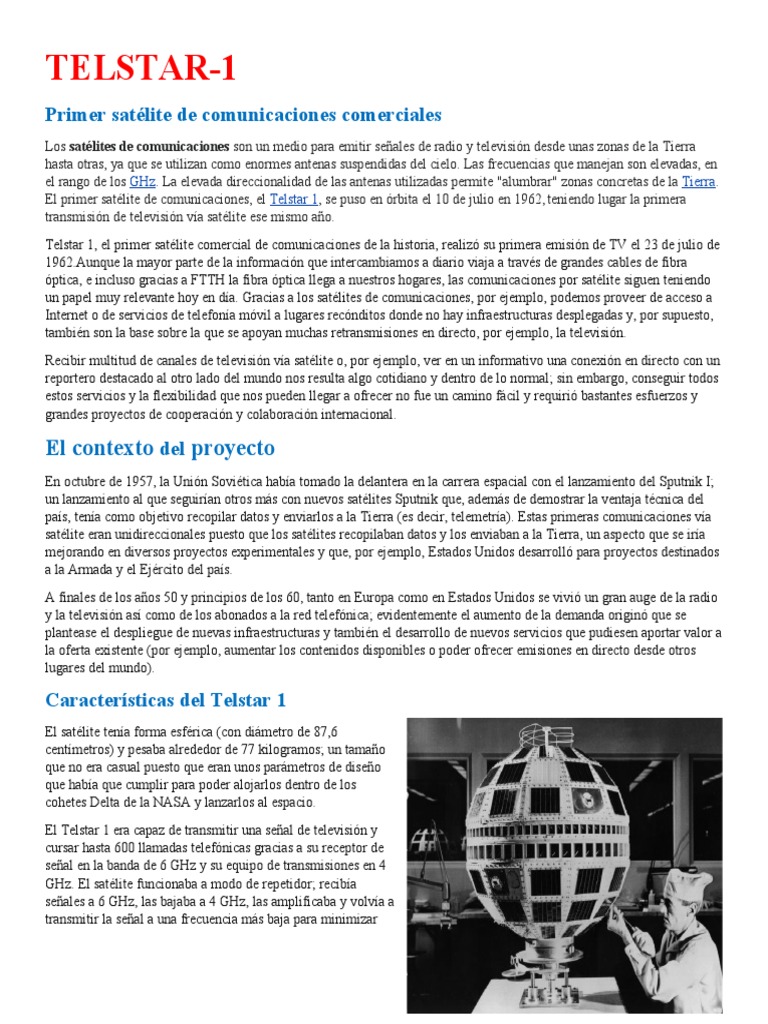 Telstar 1: Primer Satélite Comercial | PDF | Satélite de Comunicaciones ...