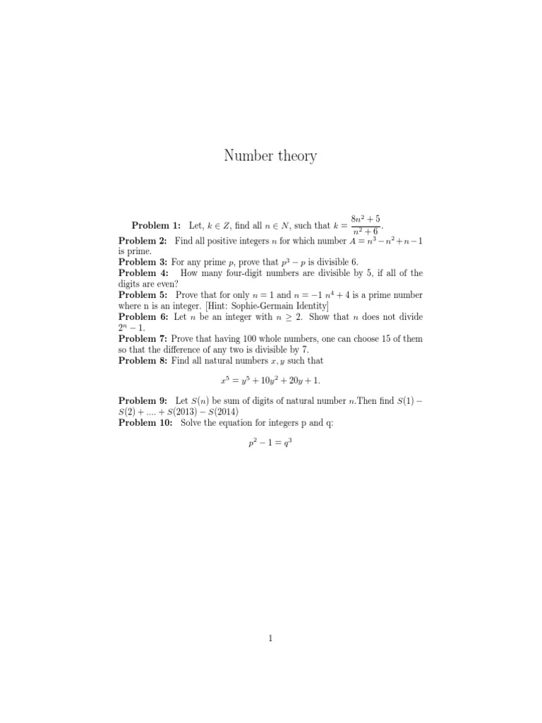Number Theory Problems and Solutions | PDF
