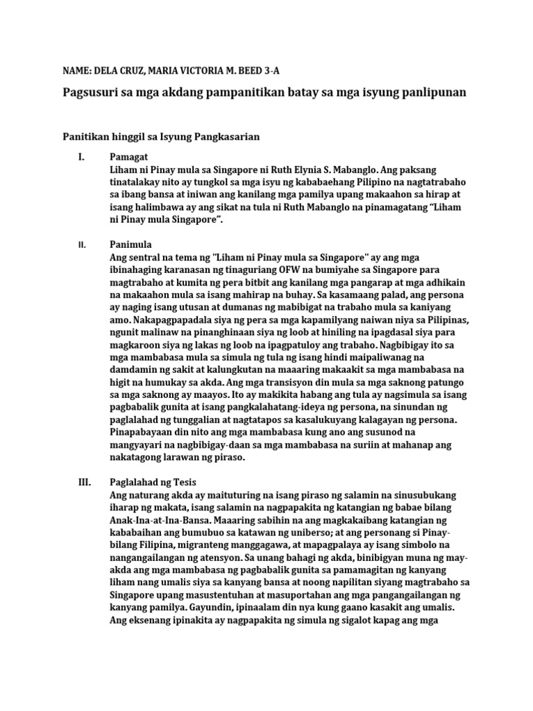 Pagsusuri Sa Mga Akdang Pampanitikan | PDF Pagsusuri Sa Mga Akdang Pampanitikan | PDF