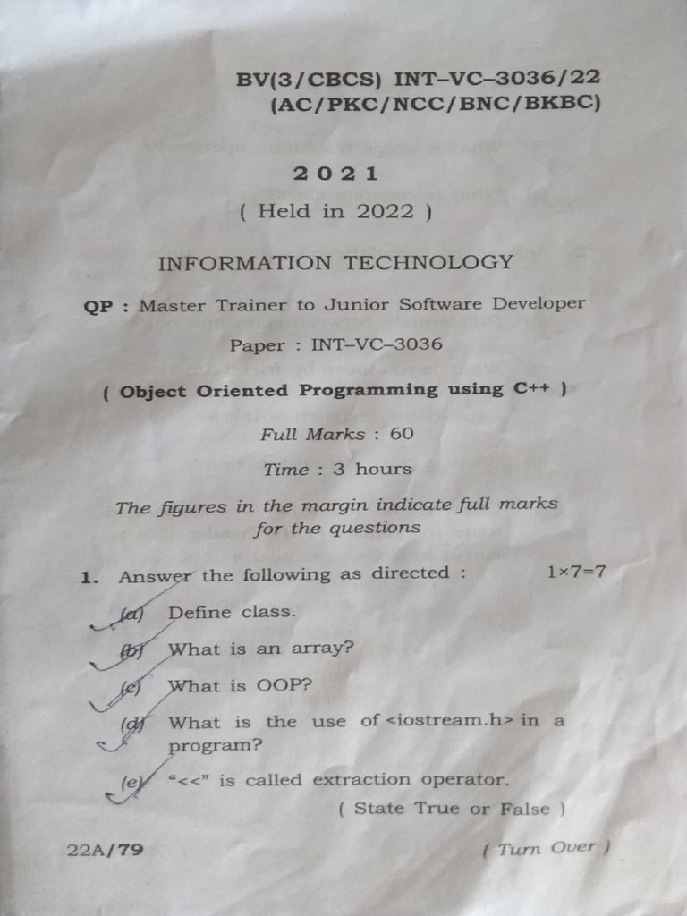 OOP Question Paper 1 | PDF | C++ | Method (Computer Programming)