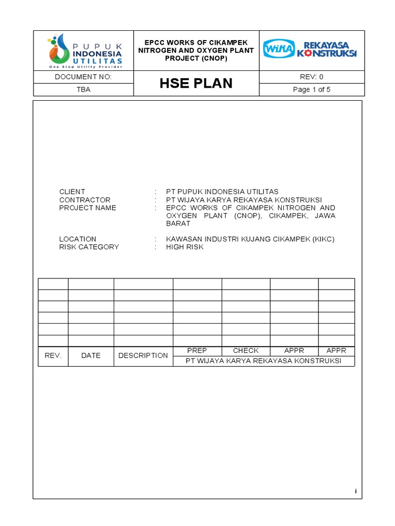 Format Daftar Isi HSE Plan Rencana K3 | PDF