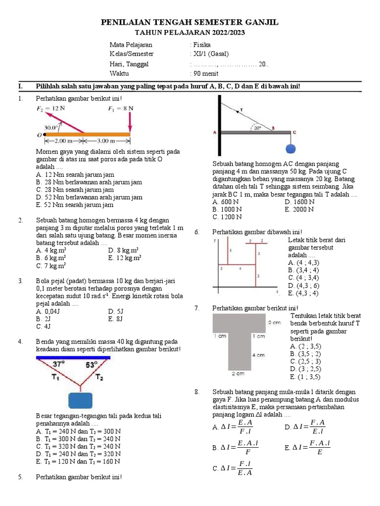 PTS Fisika Semester 1 Kelas 11 | PDF | Sains & Matematika