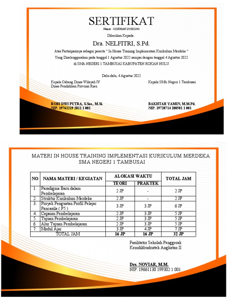Sertifikat Iht Ikm - Sman 1 Tambusai | PDF