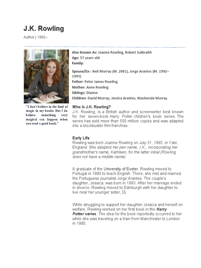 Biography of JK Rowling | PDF