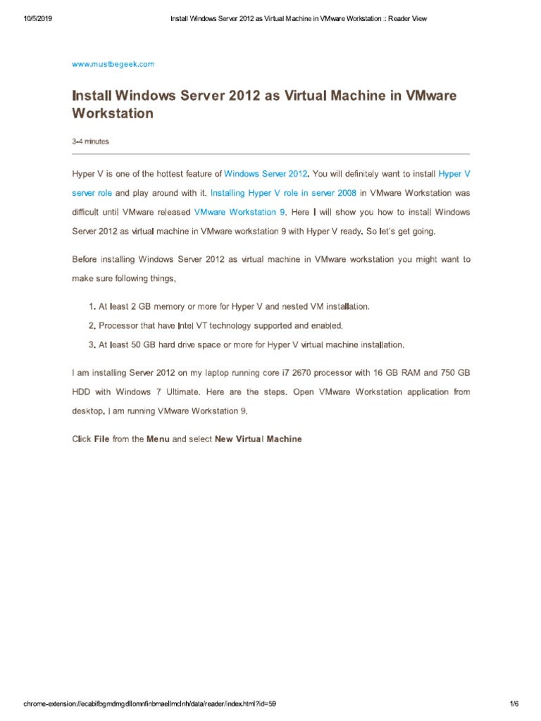 Install Windows Server 2012 As Virtual ... e in VMware Workstation - Reader View | PDF