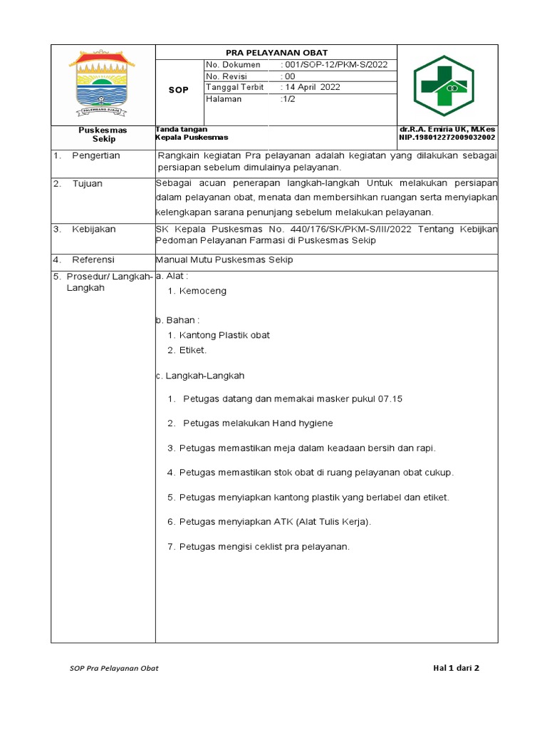 001-Sop Pra Pelayanan | PDF
