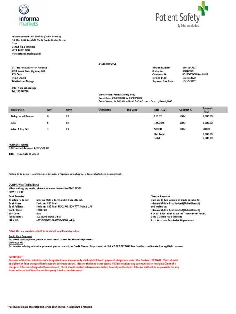 GE Test Account-North America - Invoice Number INV-114322 | PDF ...
