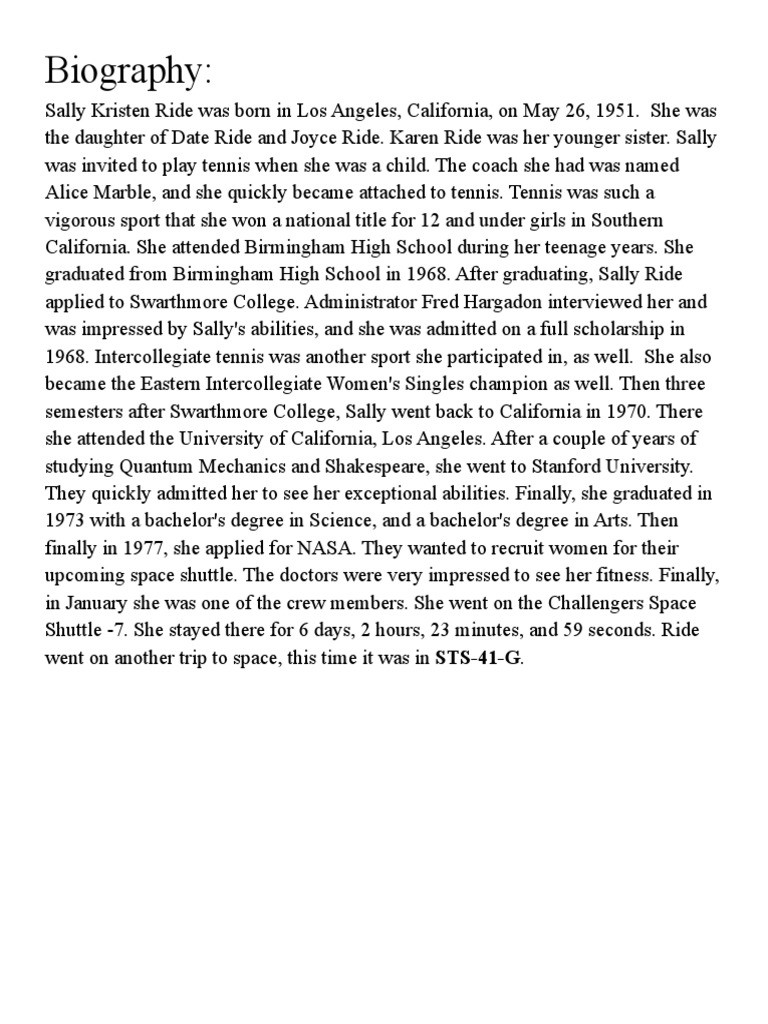 Sally Ride: Pioneer for Girls in STEM | PDF | Travel