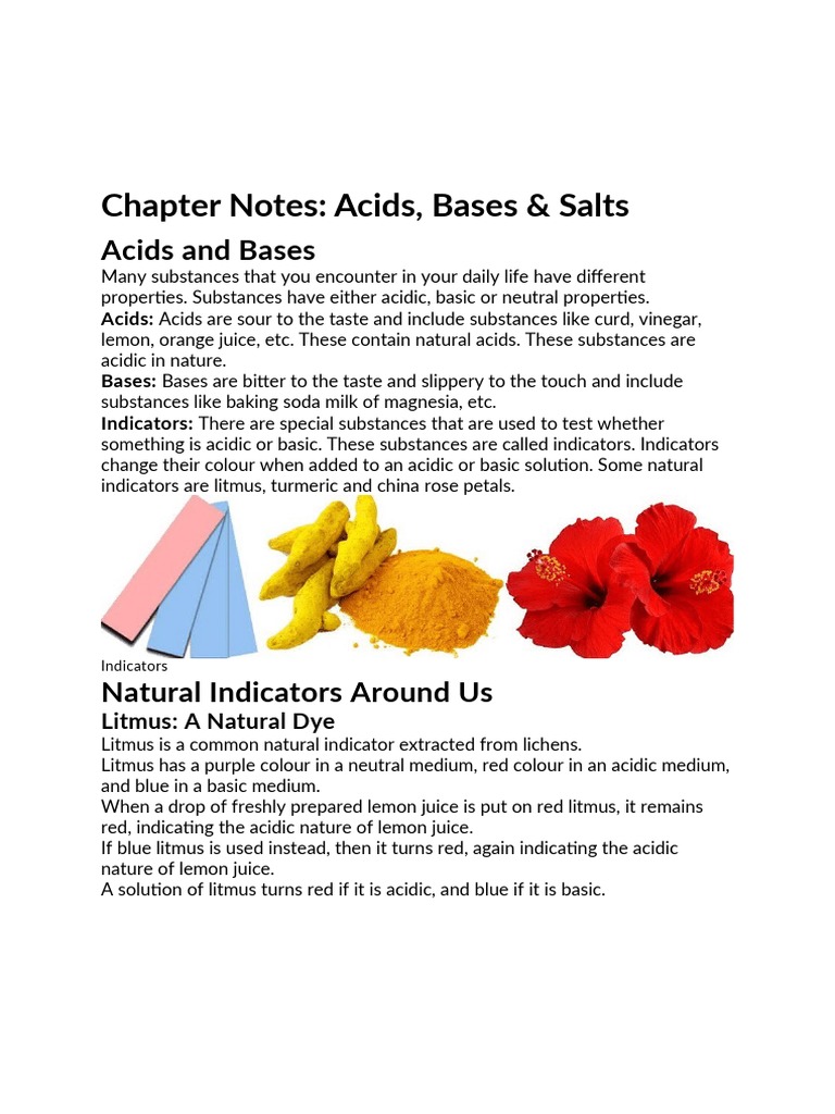 Chapter Notes - Acid Bases and Salt | Download Free PDF | Acid | Sodium ...
