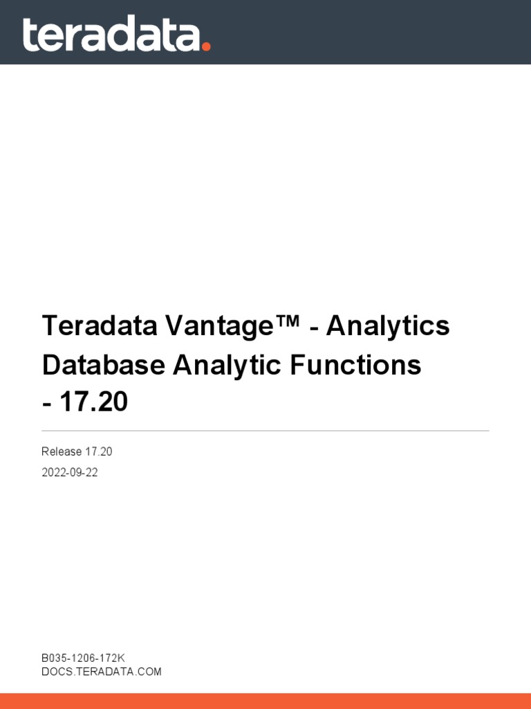 Teradata Vantage™ - Analytics Database Analytic Functions B035-1206 ...
