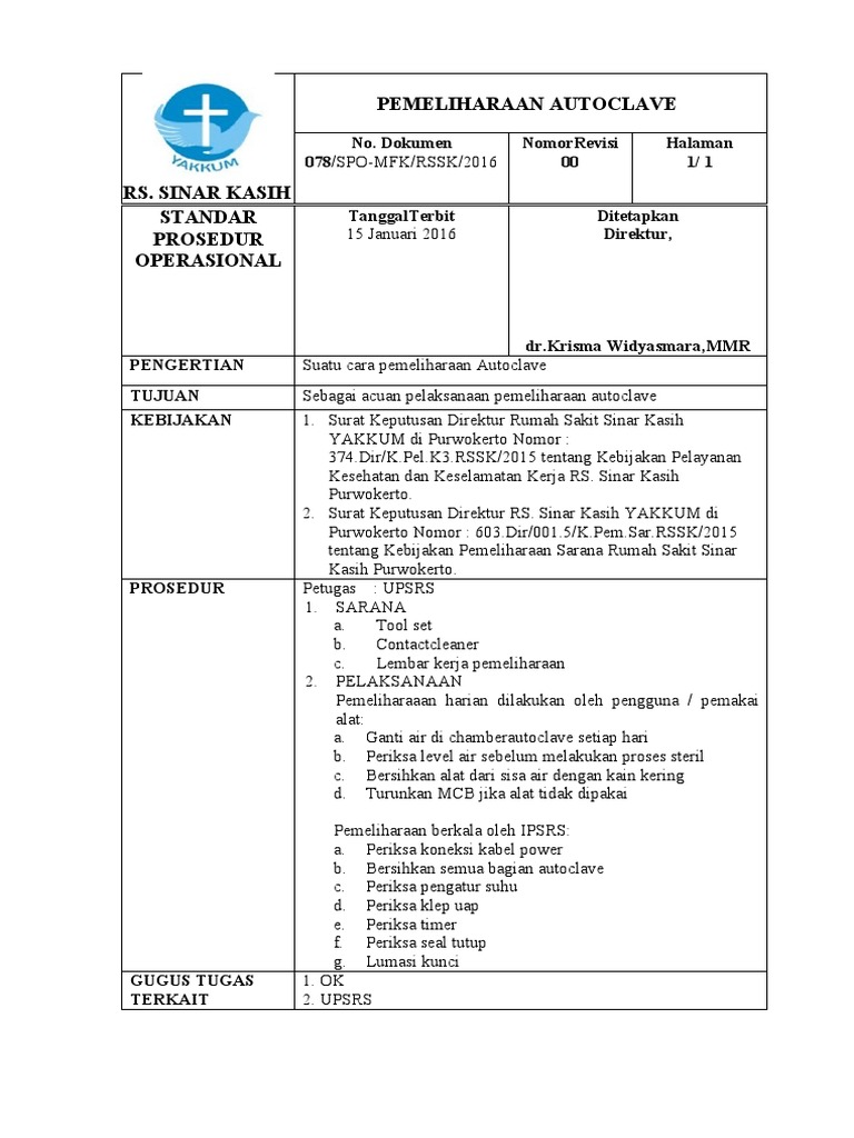 Spo Pemeliharaan Autoclave | PDF | Griya & Taman