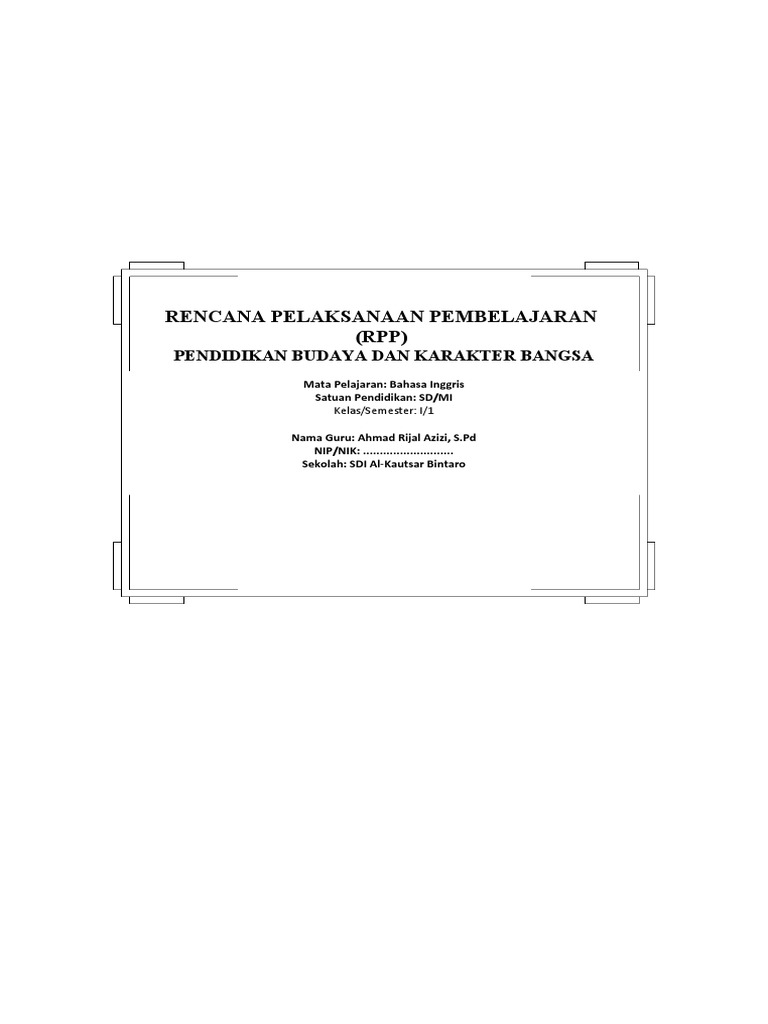RPP Kelas 1 Semester 1 | PDF