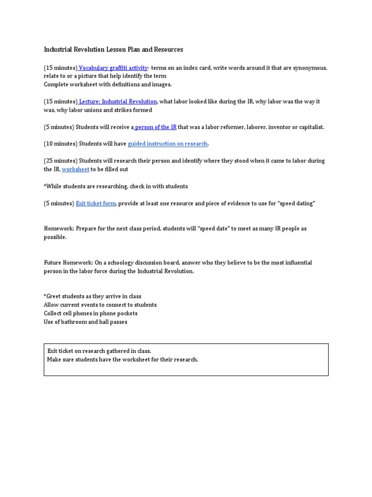 Industrial Revolution Lesson Plan and Resources | PDF