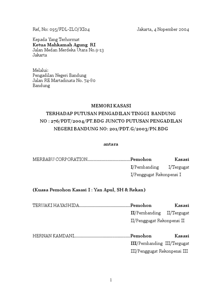 Memori Kasasi 201 - Cucu | PDF | Politik