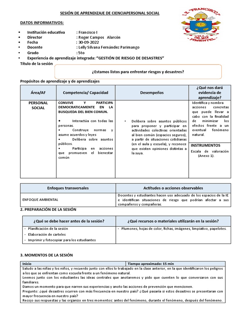 Sesión de Aprendizaje Personal Social | PDF | Aprendizaje | Ciencia cognitiva