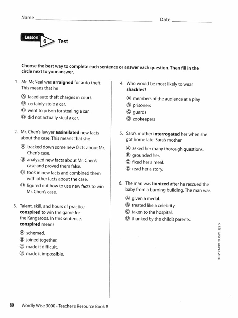 Wordly Wise Test 6 | PDF