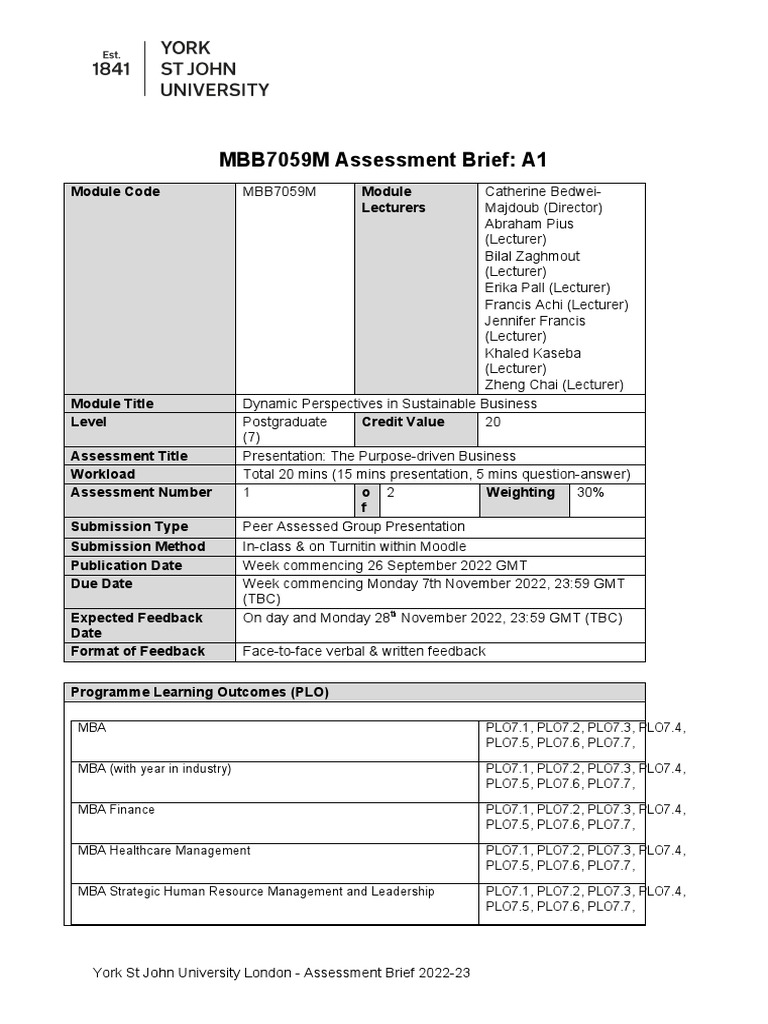 MBB7059M A1 Assignment Brief - Tagged | PDF | Understanding | Thought