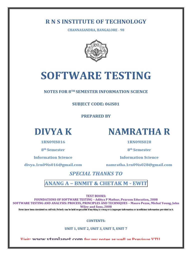 ST - Notes (By Divya - Rnsit) | Download Free PDF | Software Testing ...