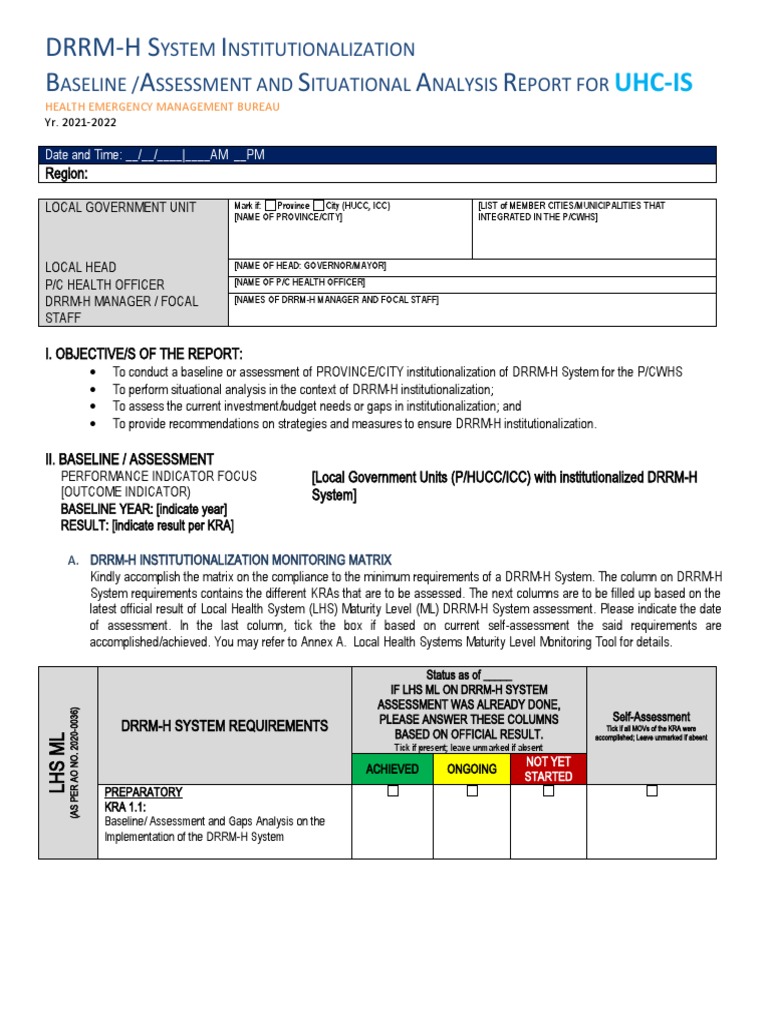 SD 2 KRA 1.1 BASA On The Implementation of DRRM H System Template | PDF