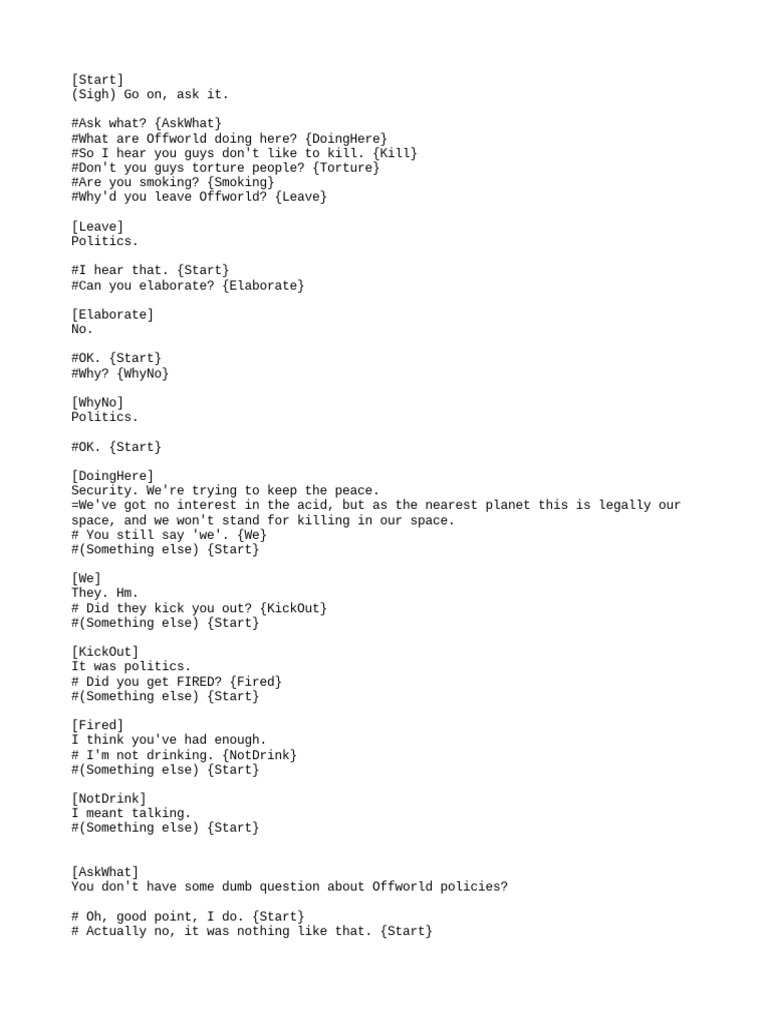 Bartender Dialogue Offworld | PDF