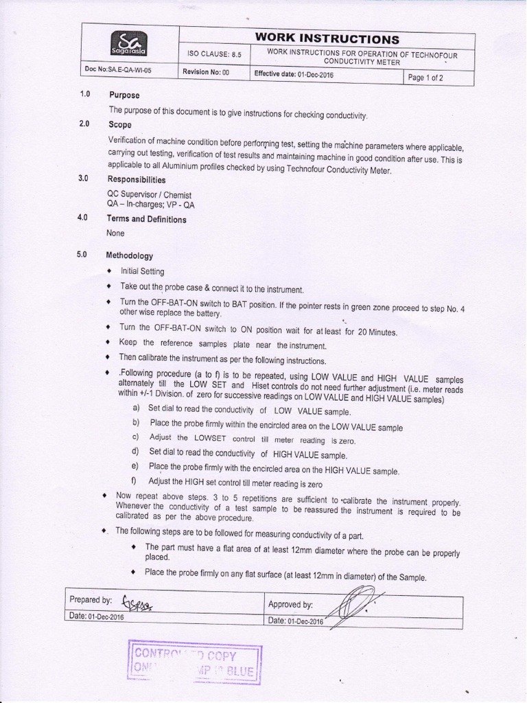 Sa.e-Qa-Wi-05 Operation of Technofour Conductivity Meter | PDF