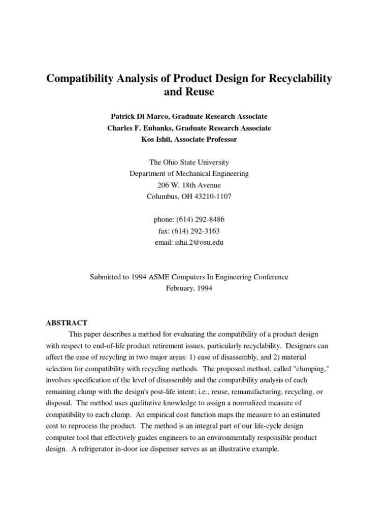 1994 - Compatibility Analysis of Product Design For Recyclability and ...