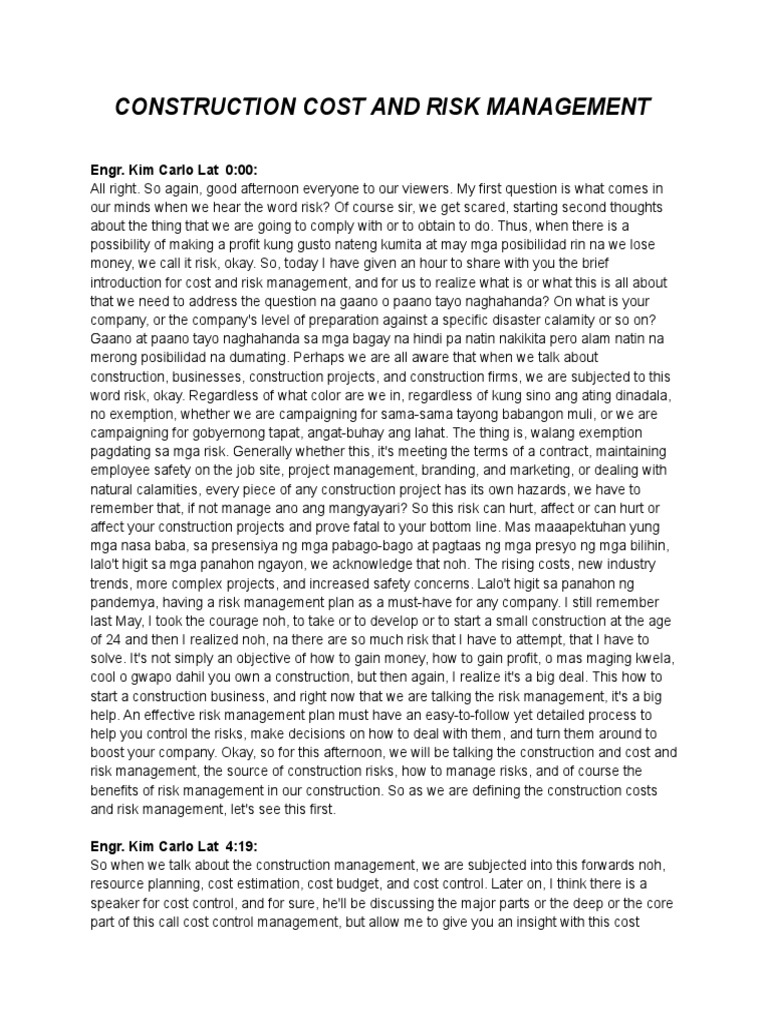 Construction Cost and Risk Management Guide | PDF | Risk Management | Risk