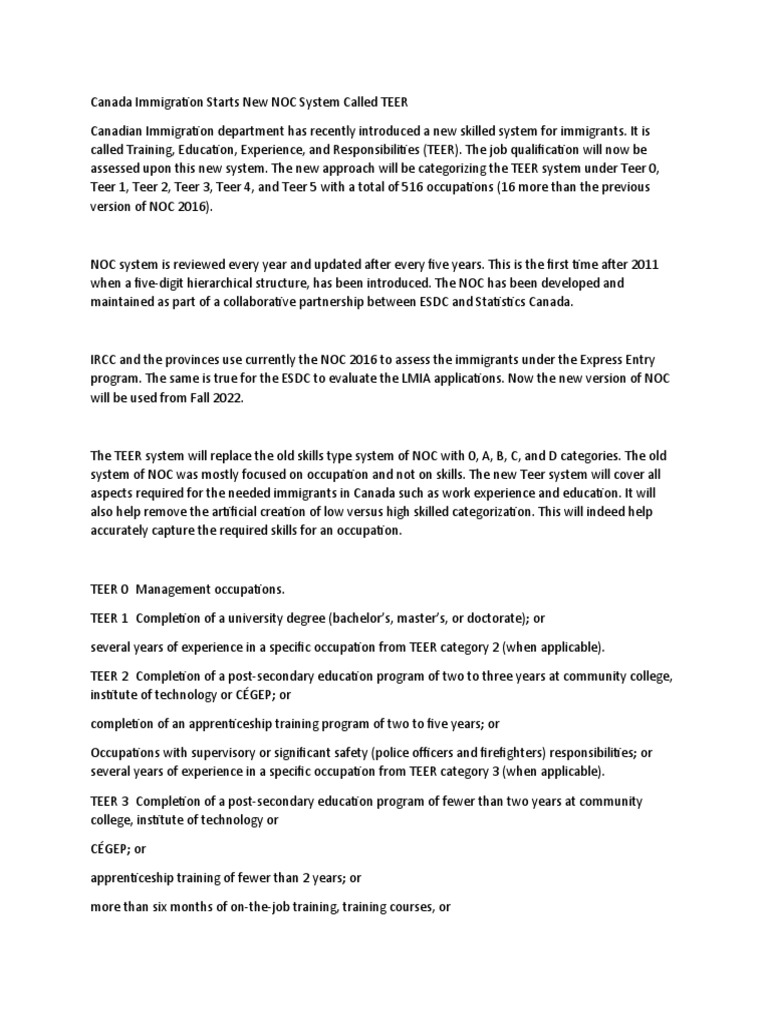 Canada's New TEER Immigration System | PDF | Health Professional | Engineer
