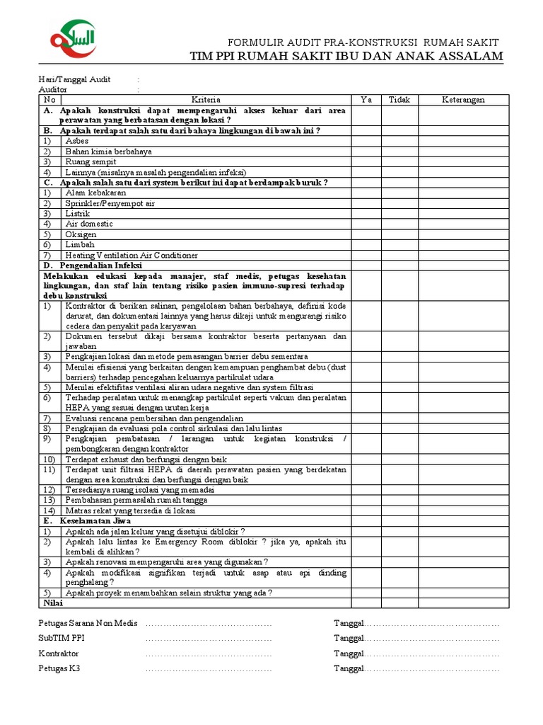 Audit Pra-Konstruksi RSIA Assalam | PDF