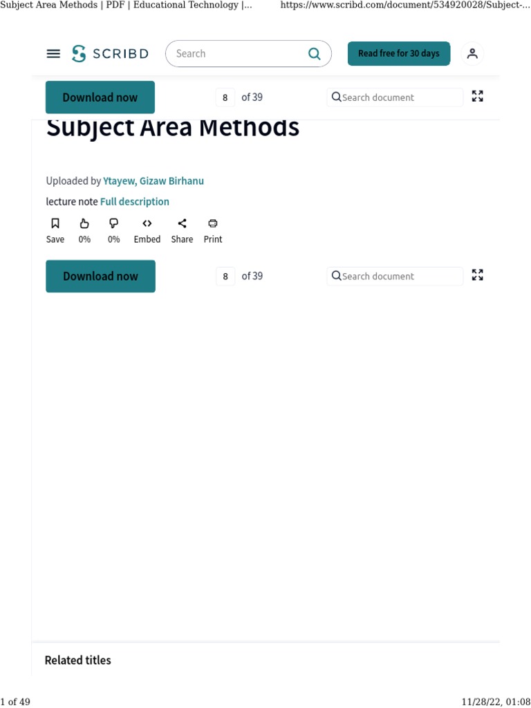 Subject Area Methods PDF Educational Technology Simulation | PDF ...