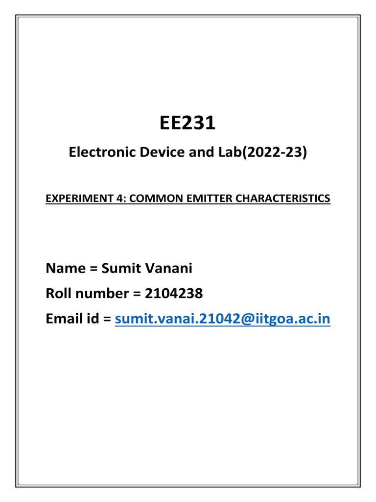 Sumit Vanani 2104238 Lab | PDF | Bipolar Junction Transistor | Semiconductor Devices