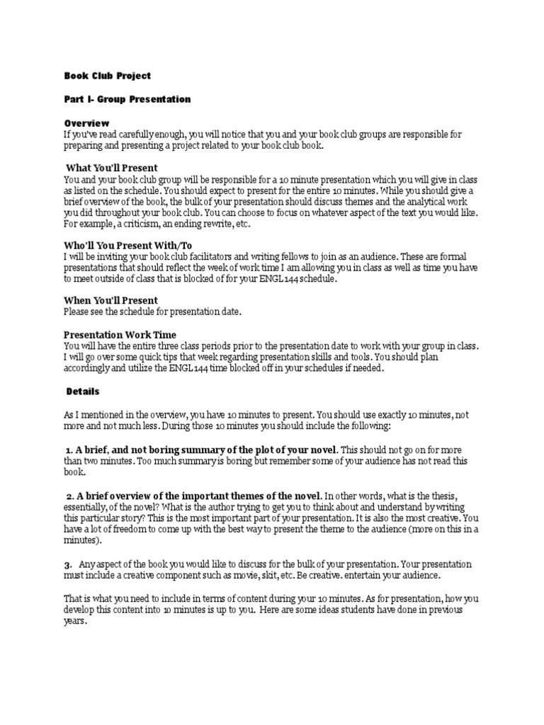 ENGL101E Book Club Presentation | PDF | Essays | Books