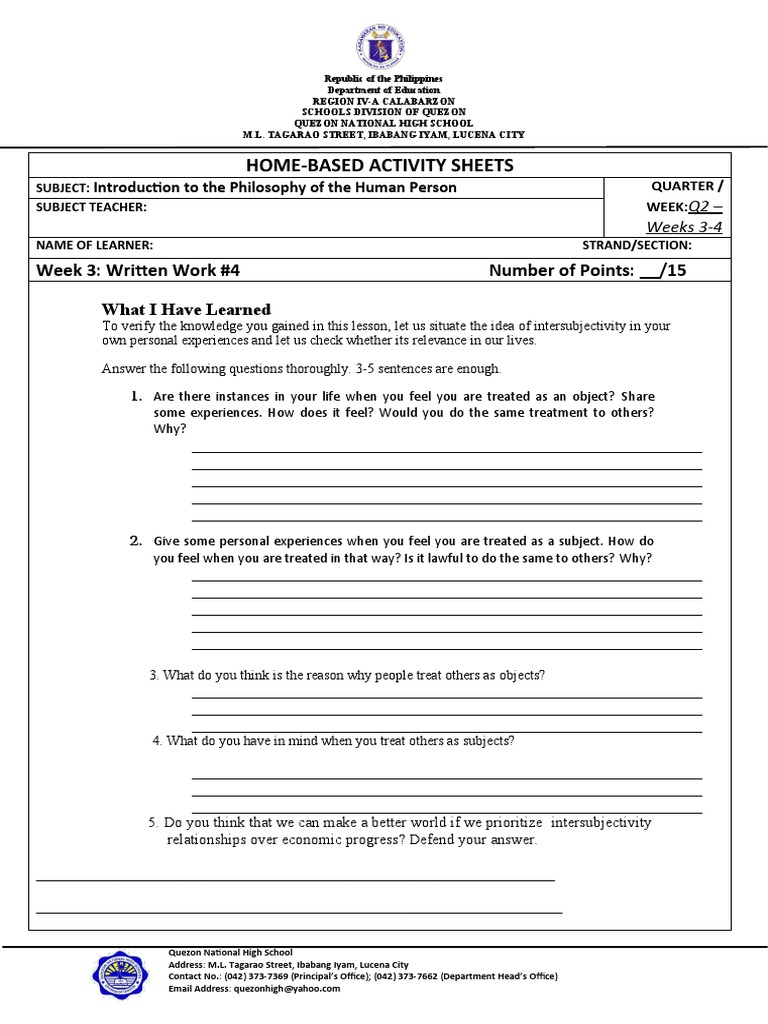 Home Based Activity Sheets | PDF