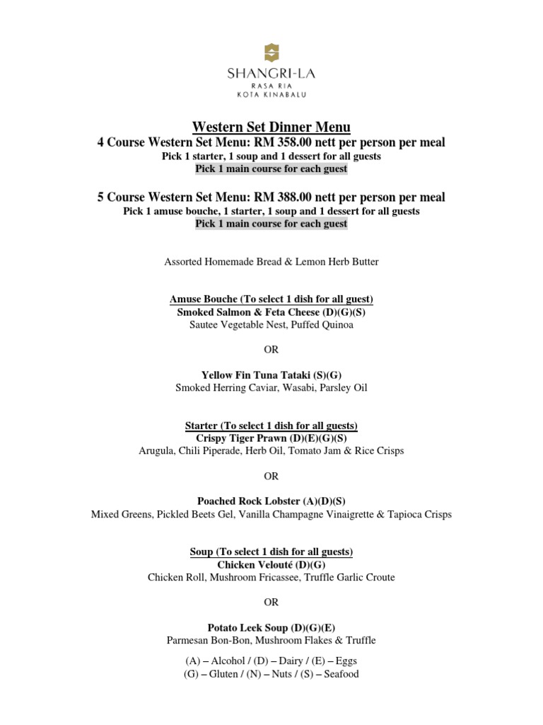 4 & 5 Course Western Set Dinner Menu | PDF | Sauce | Desserts