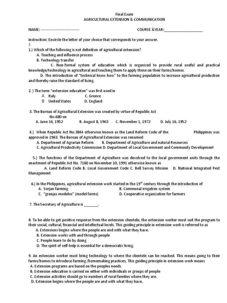 Agricultural Extension and Communication Questionnaire | PDF ...