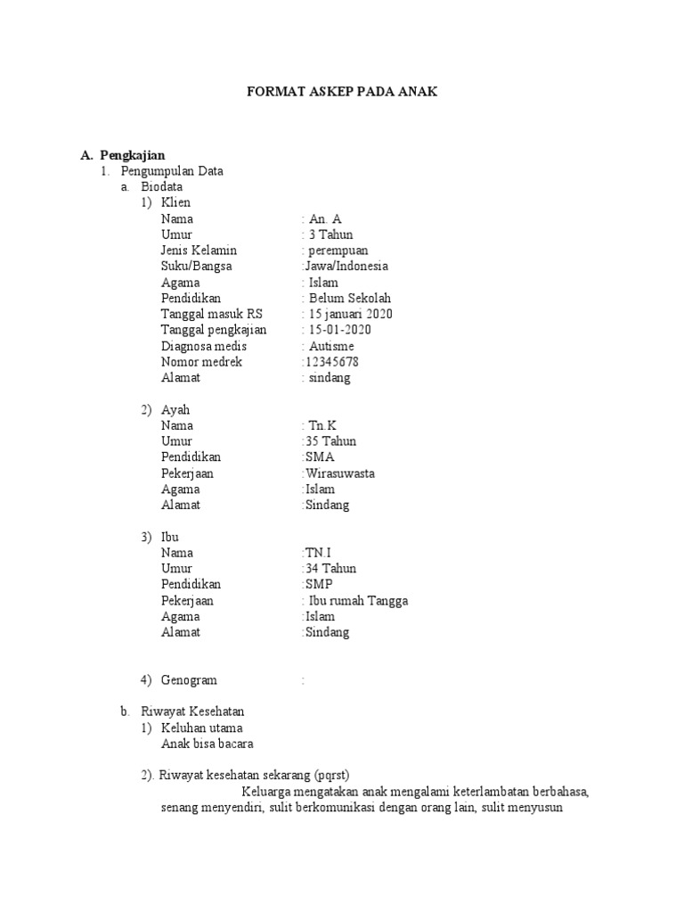 Format Askep Pada Anak | PDF | Kesehatan Holistik