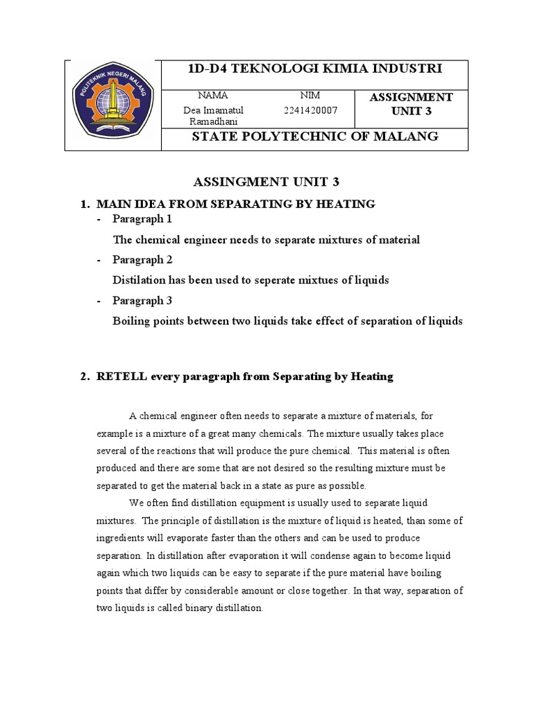 Muhammad Haris Rachman Wijaya ASSIGMENT UNIT 3 | PDF | Distillation | Physical Sciences
