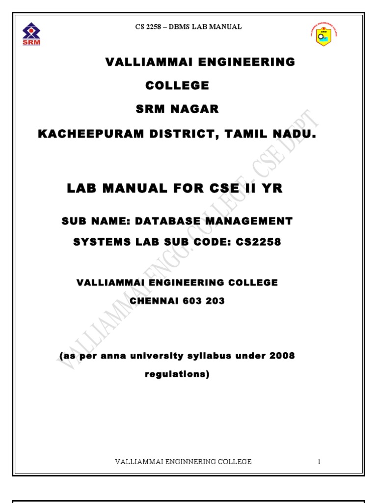 Cs2258 Dbms Lab Manual | PDF | Pl/Sql | Sql