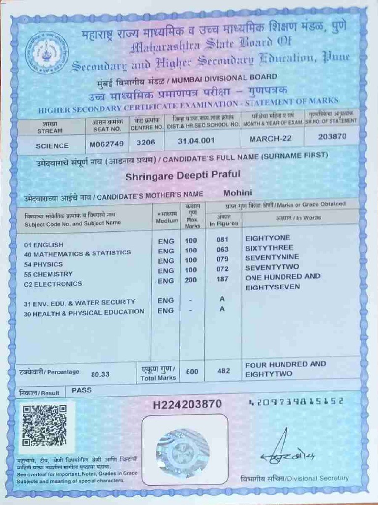 12 Mark Sheet Low | PDF