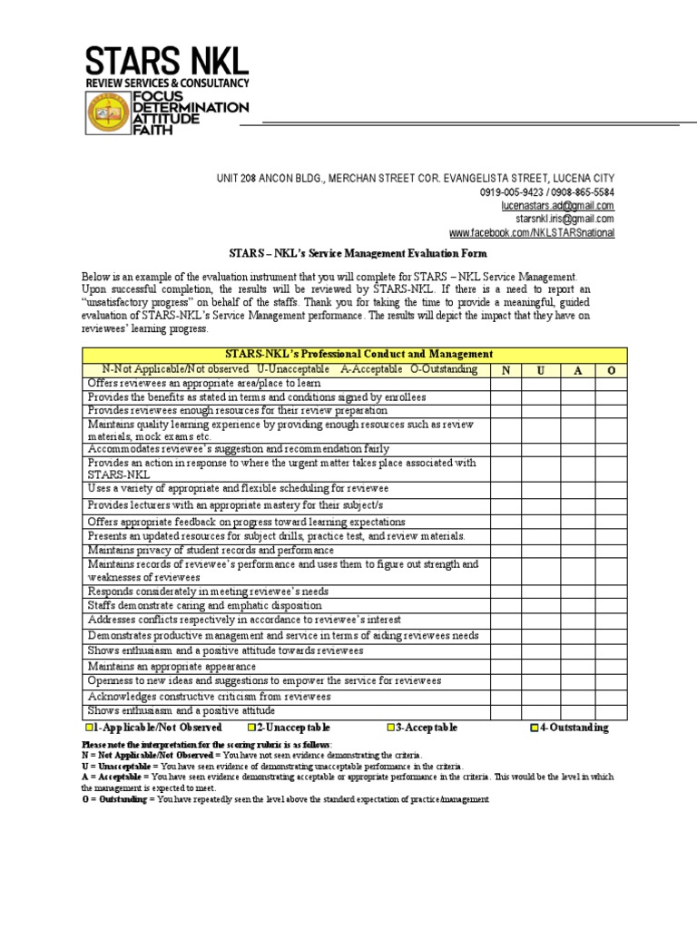 STARS-NKL's - Service Management Evaluation Form | PDF