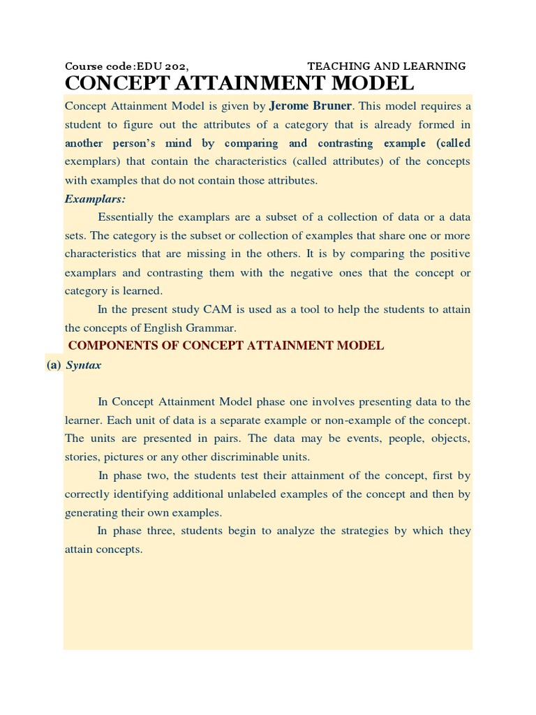 Concept Attainment Model, Edu202 | PDF | Concept | Thought