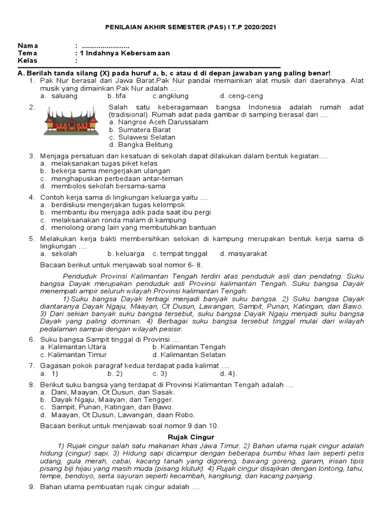 Soal Pas Kls 4 Tema 1 | PDF